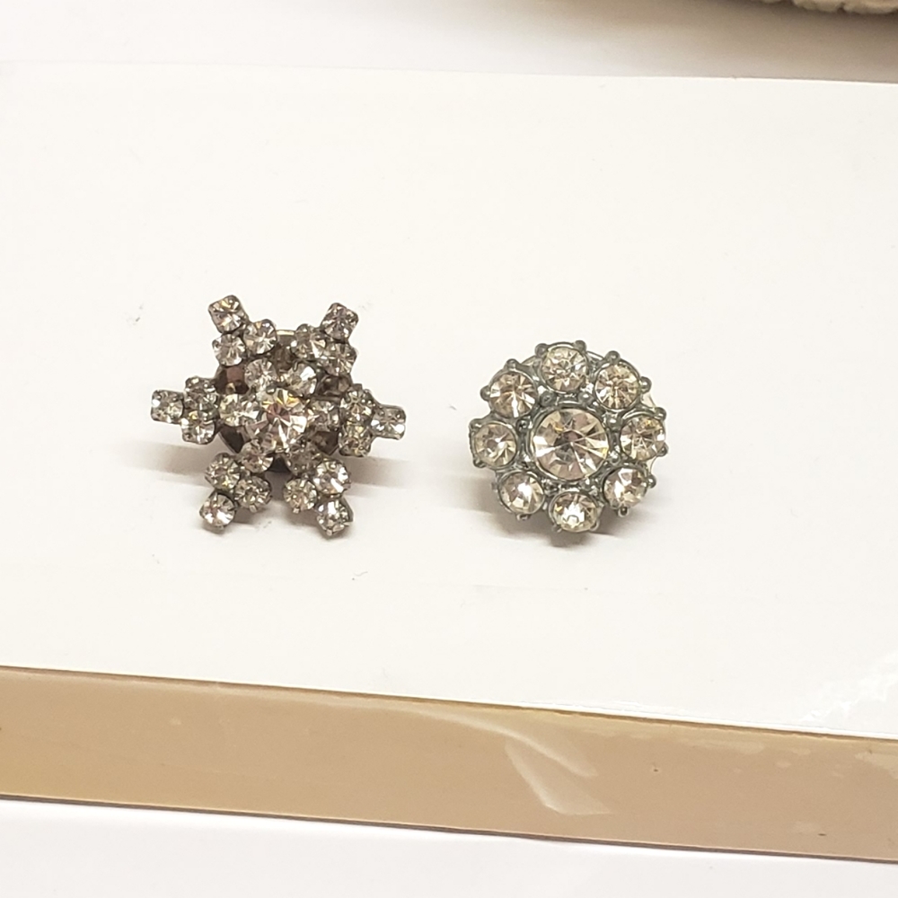 Vintage Crystal Snowflake Pin & Crystal Flower Brooch - Gem